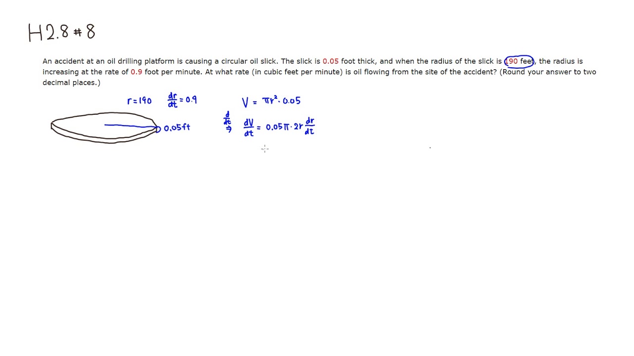 Example: How to Solve a Related Rates Problem (Oil Leak Problem) - M109 ...
