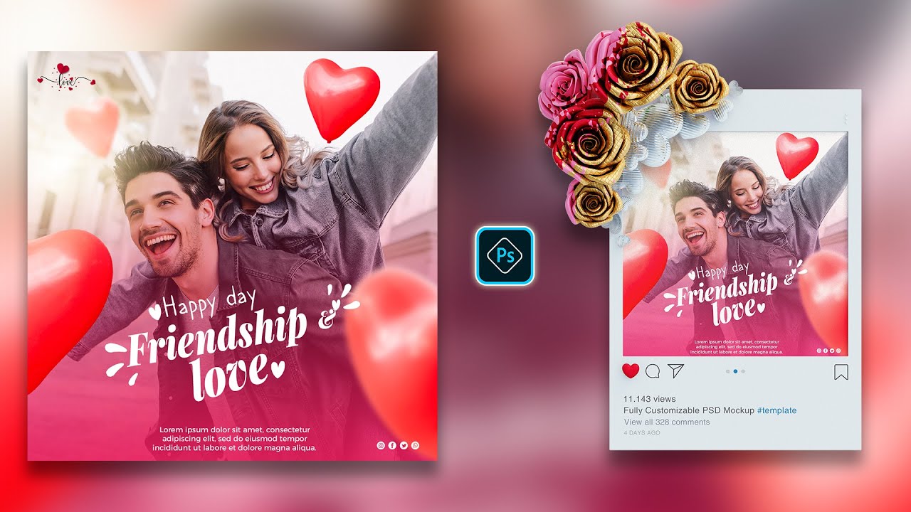 Valentine's Day Celebration Social Media Post Design in Photoshop ...