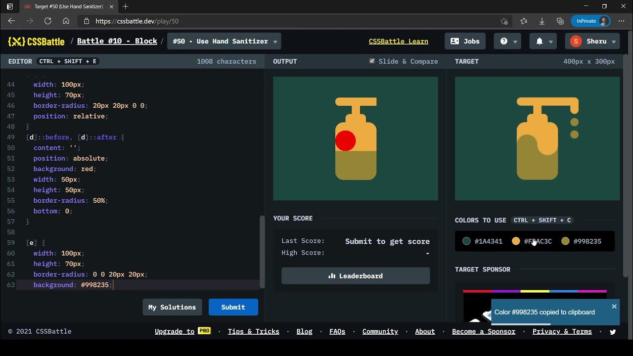 CSS Battle Target #50 | Use Hand Sanitizer | All cssbattle.dev solutions - YouTube