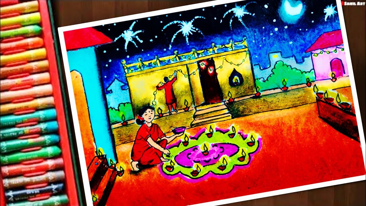 Diwali🪔 festival drawing with Oil pastel| Sahil Art - YouTube