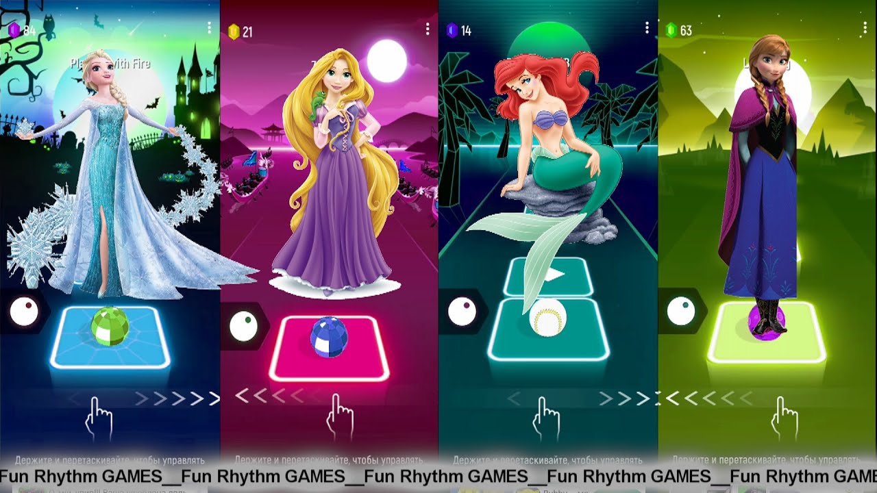 Frozen Elsa, Tangled Rapunzel, Little Mermaid, Frozen Anna - Tiles Hop ...