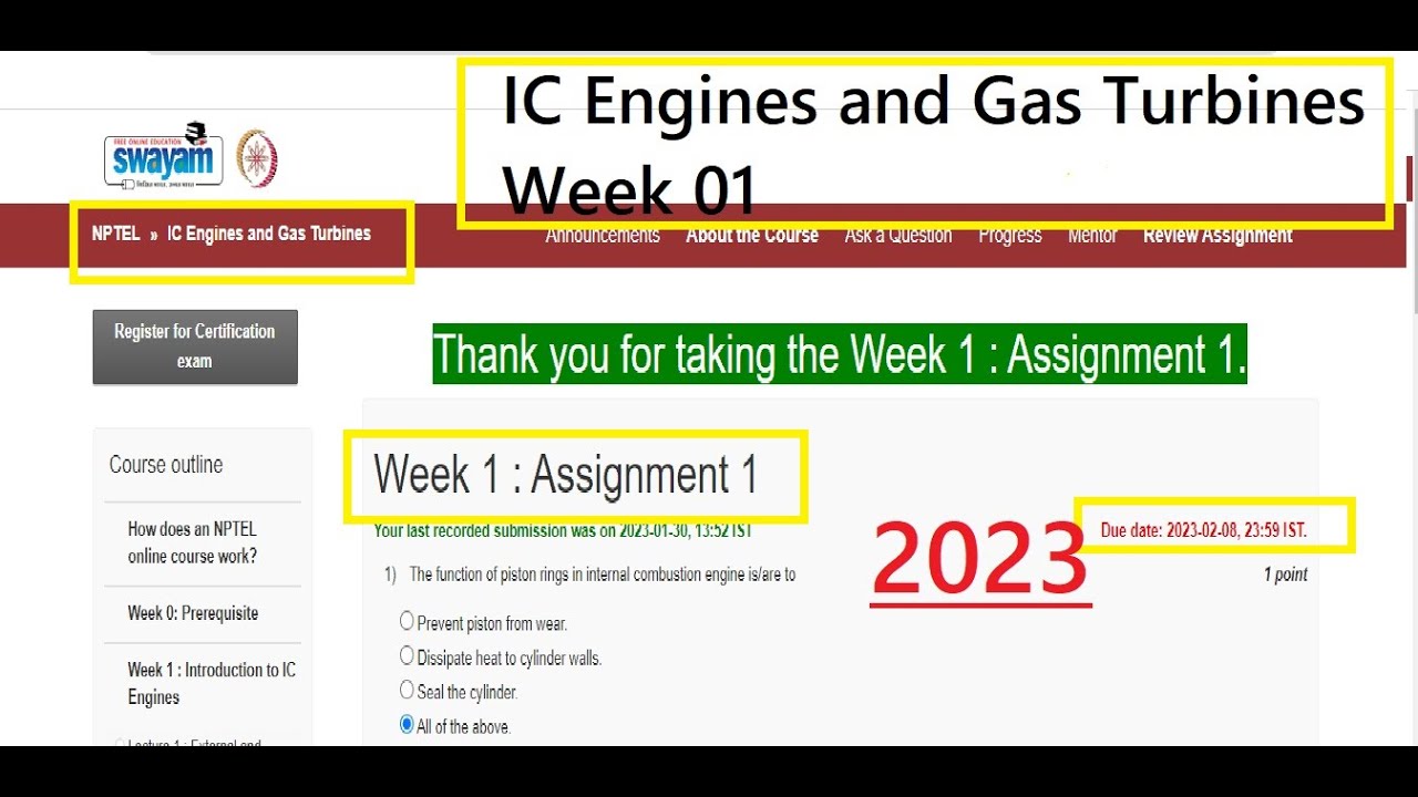 IC Engines and Gas Turbines Week 01 Assignment (NPTEL) - YouTube