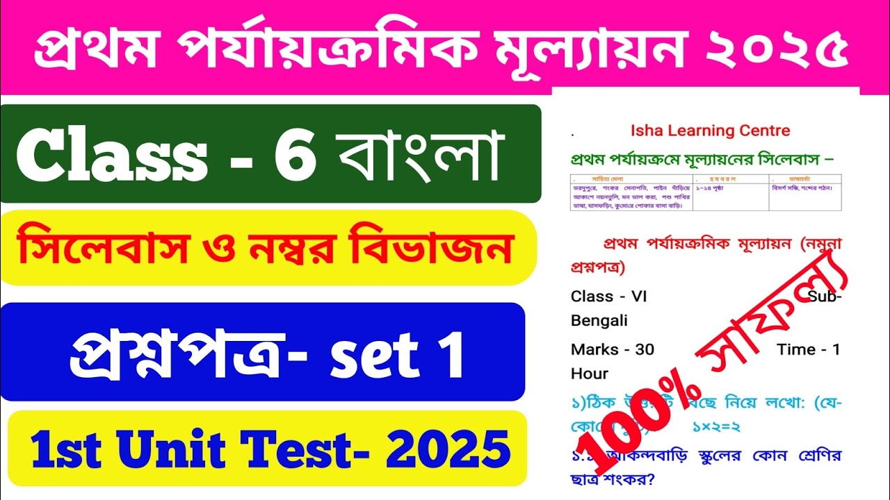 Class 6 Bengali 1st Unit Test Question Paper 2025//Class 6 Bangla ...