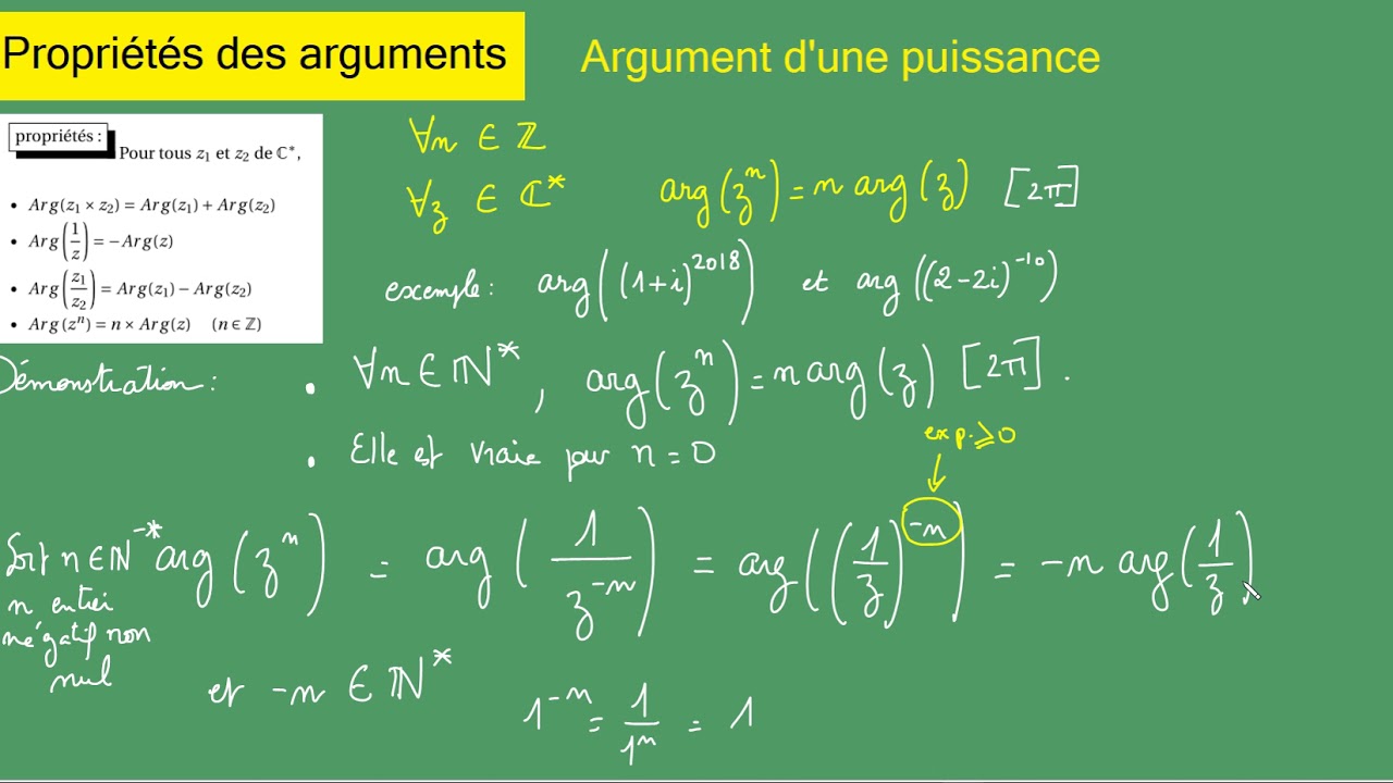 Terminale S complexes Argument d'une puissance Démonstration et exemple ...