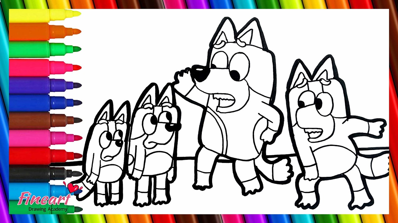 Drawing and Coloring Bluey and Her Family Dancing 🐶 bluey drawing | how ...