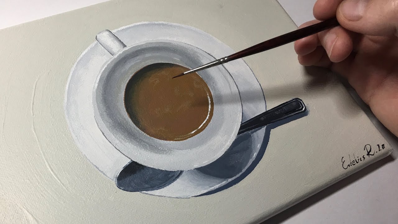 Cup of Coffee & Spoon | Acrylic Painting Tutorial - YouTube