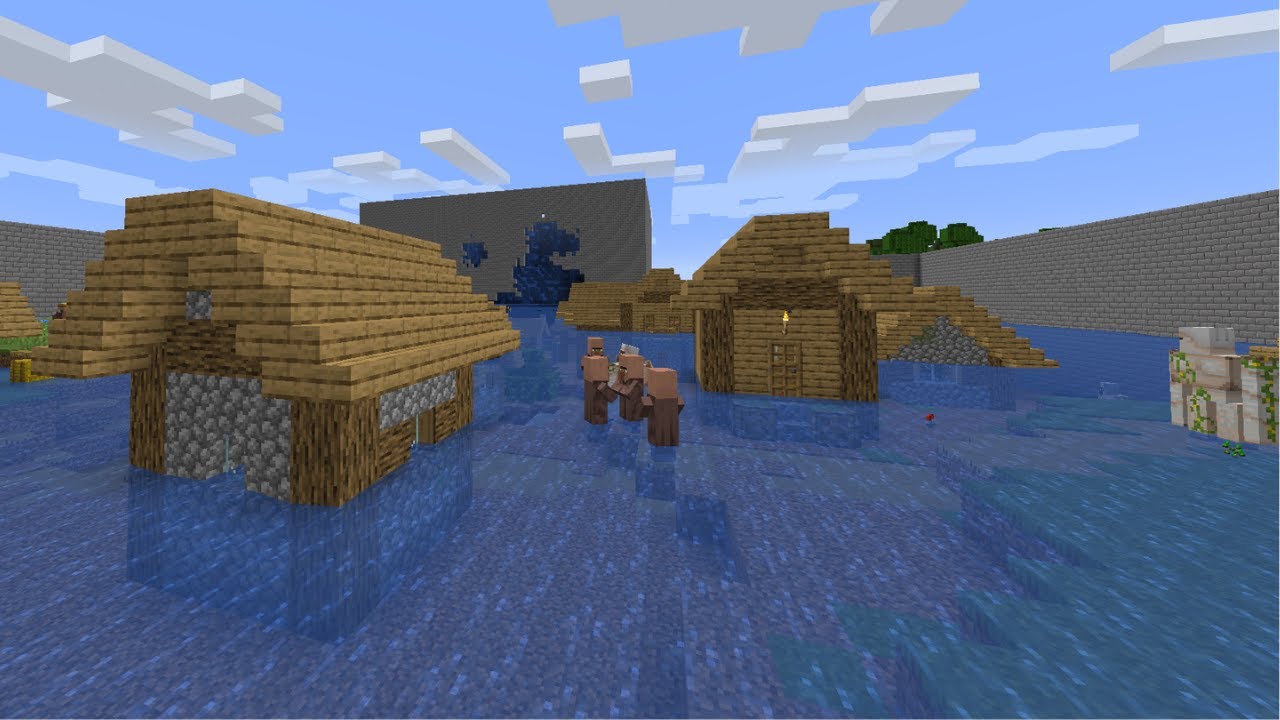 Realistic water floods Minecraft village - YouTube