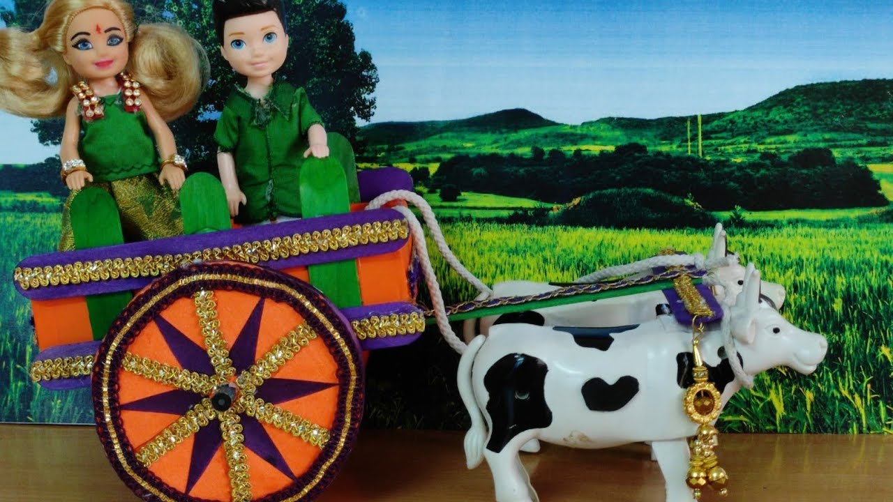 Making bullock cart / pongal craft idea / Miniature bullock cart / kids ...