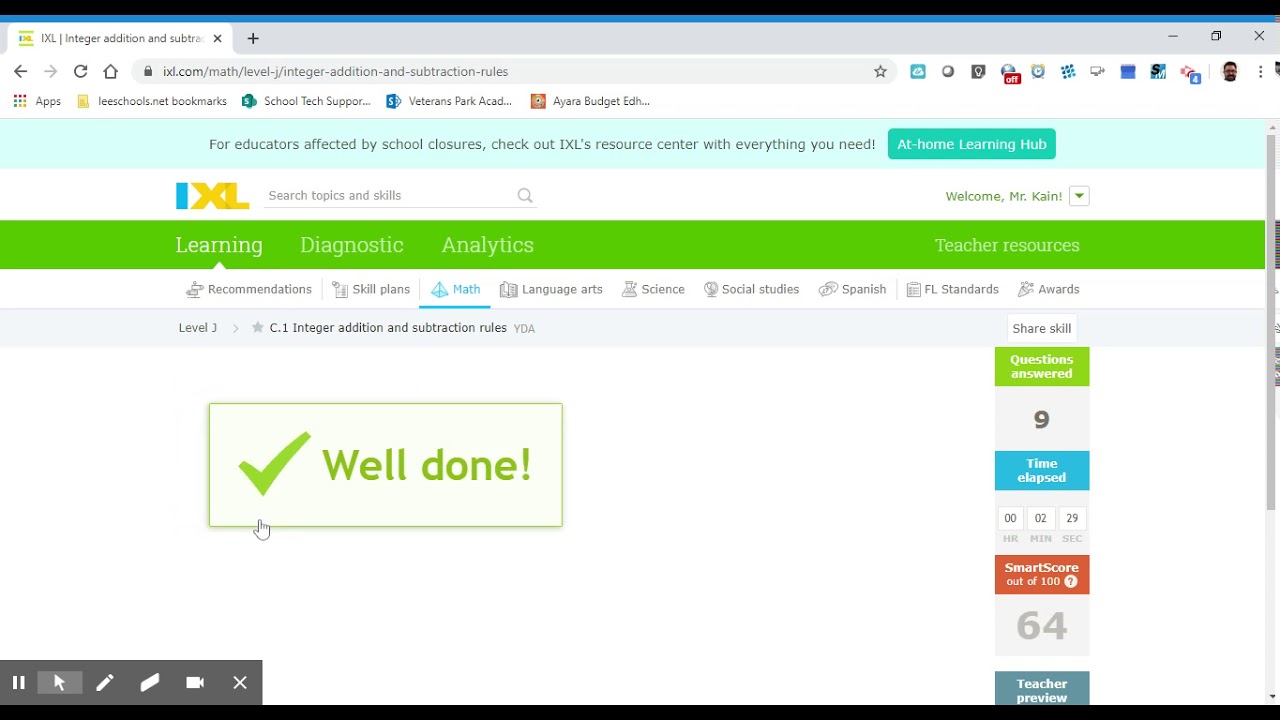 8th Grade IXL Integer addition and subtraction rules YDA - YouTube