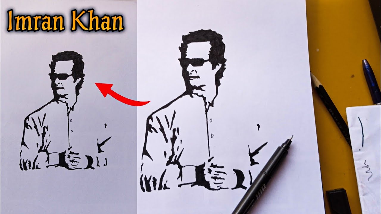 How to draw Imran Khan | Sketch of Imran Khan | simple black pointer ...