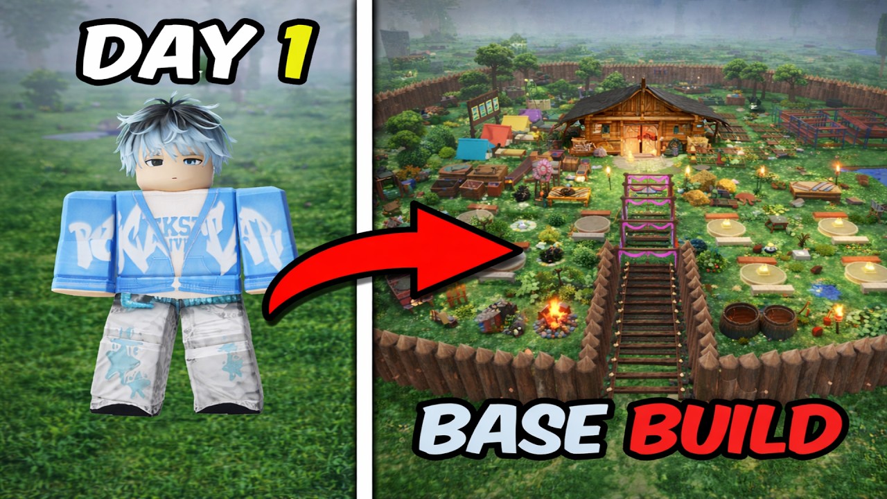 BASE BUILD FROM DAY 1 IN 99 NIGHTS IN THE FOREST!!! - YouTube