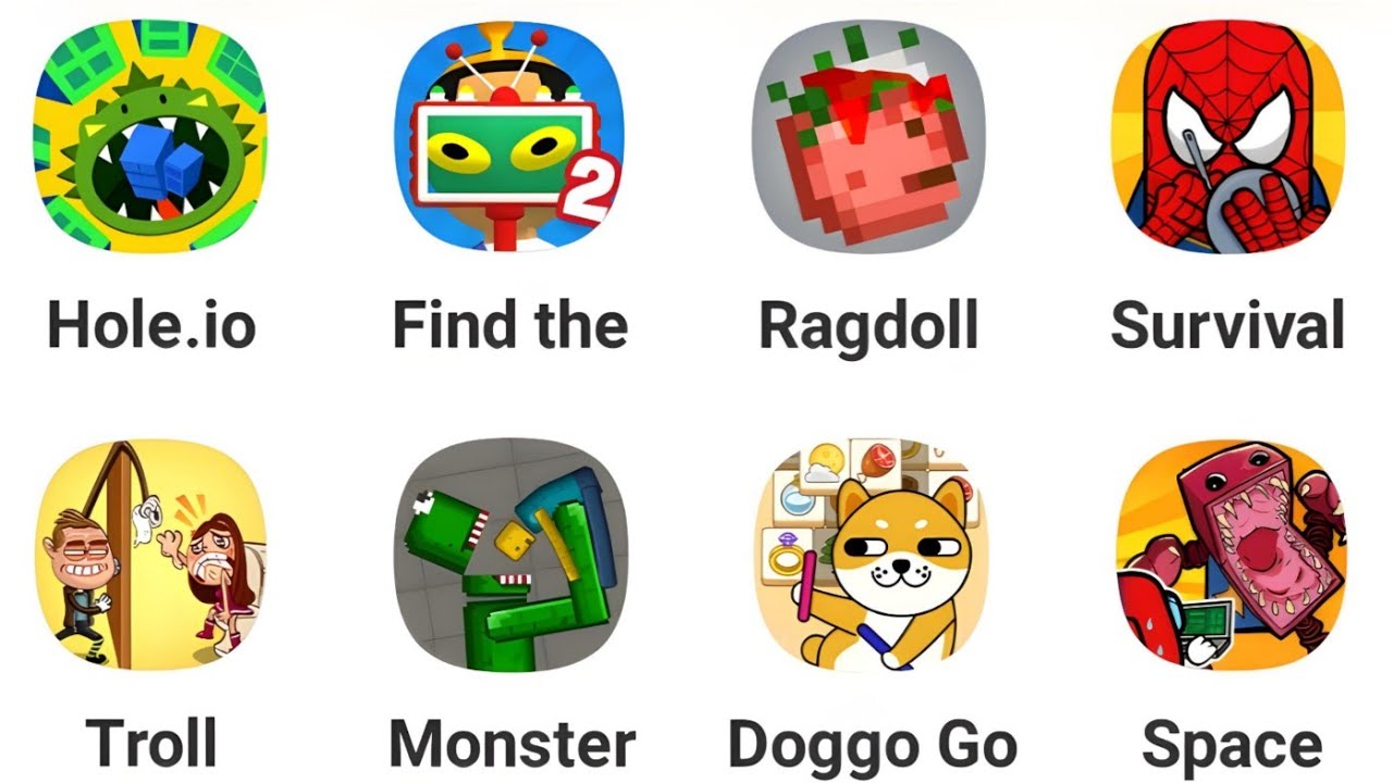 Hole.io, Find The Alien 2, Ragdoll Playground, Survival 456, Troll ...