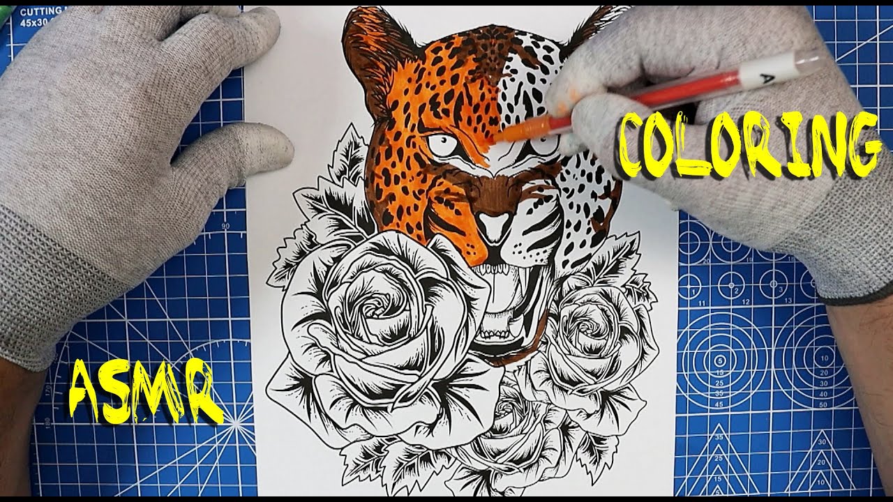 ASMR Coloring Animals Leopard and Roses - YouTube