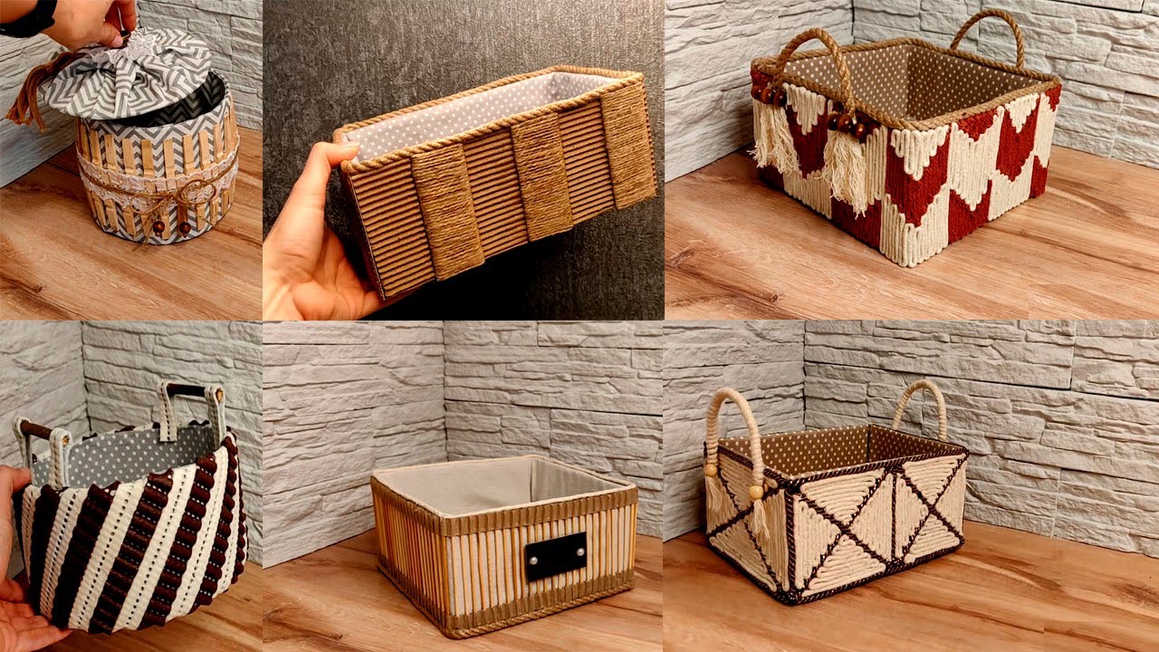 6 Amazing works made of cardboard. How to make storage boxes. - YouTube