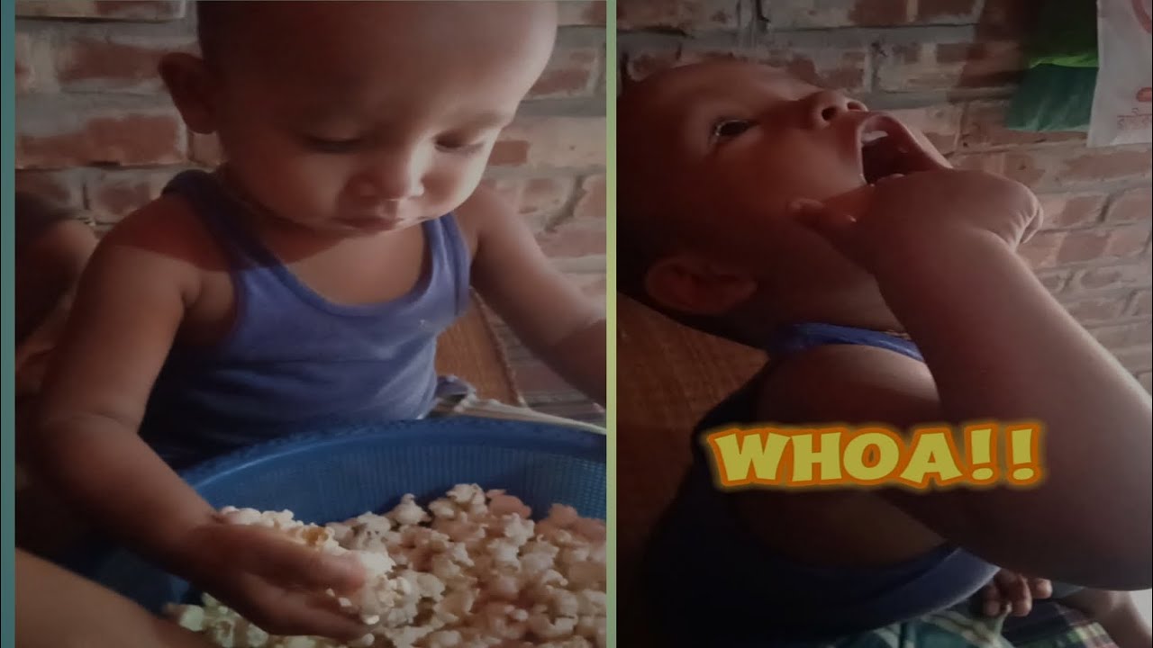 Baby popcorn eating video| How to make popcorn at your home! - YouTube