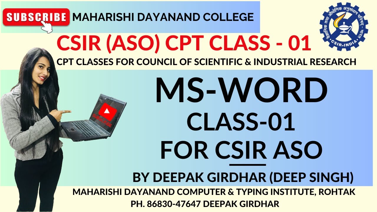 MS WORD Class 01 #csir #aso #assistantsectionofficer #deepakgirdhar # ...