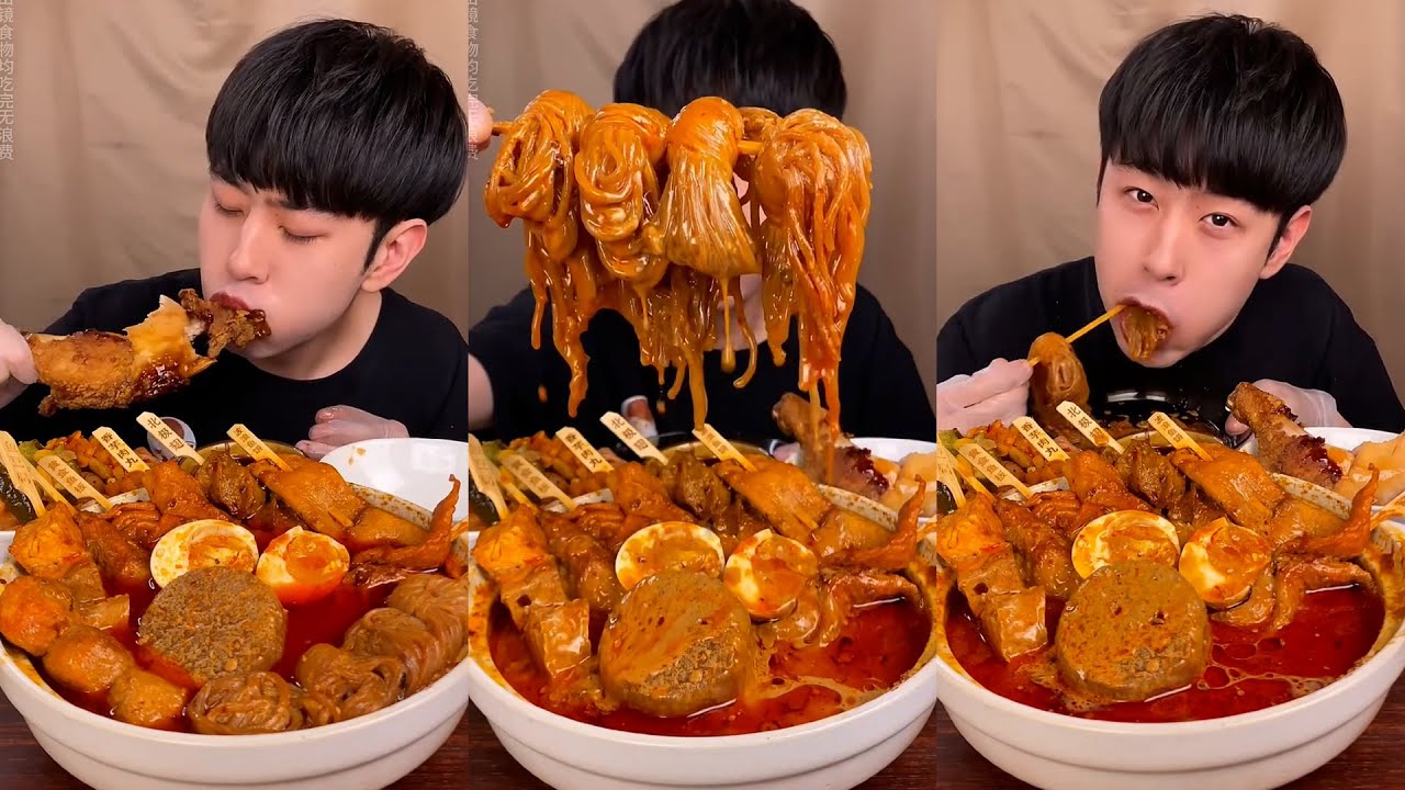 MUKBANG ASMR | Fried chicken legs! oden with red oil and sesame sauce ...