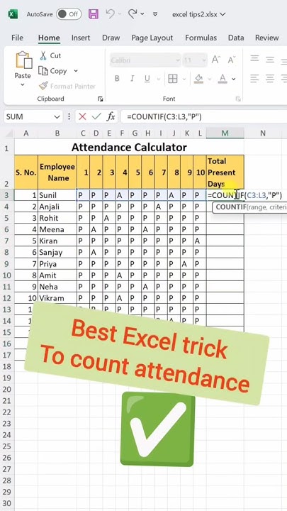 How to calculate attendance in #excel | Attendance calculator | Attendance kaise count kare # ...
