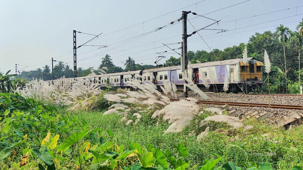 12 coaches Howrah-Katwa Local Train departing Jirat Railway station ...