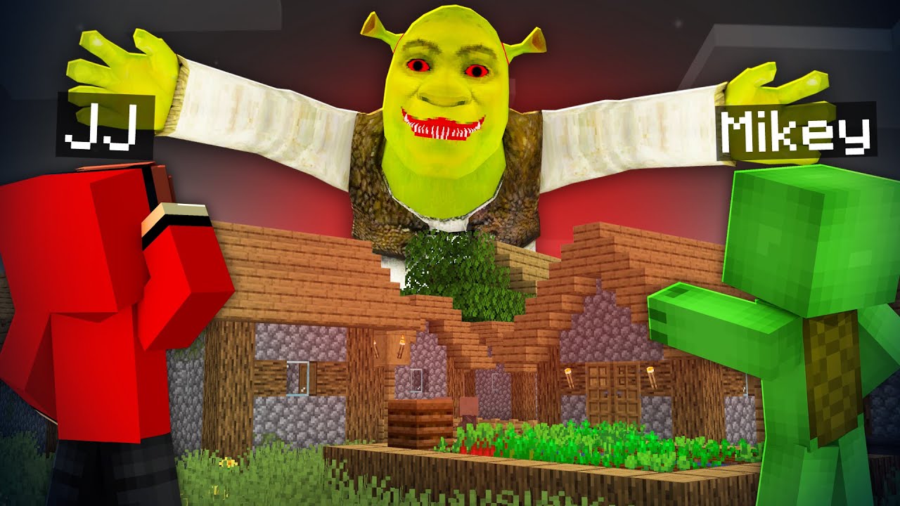 JJ and Mikey Hide from Scary SHREK.EXE in Minecraft - Maizen JJ and ...