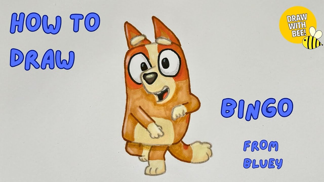 How to draw Bingo from Bluey- step by step easy kids tutorial 🧡 - YouTube