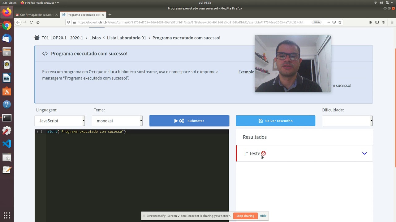 Sistema LOP - Lista de Laboratório 01 - Programa executado com sucesso ...