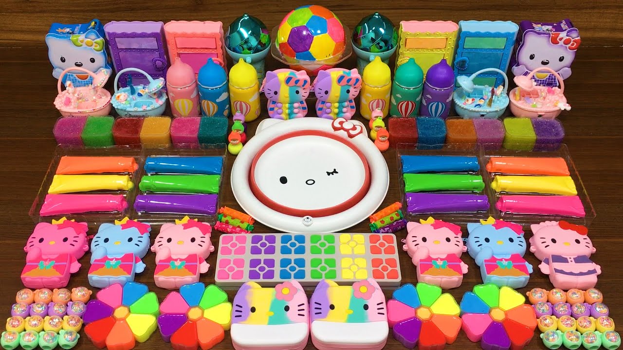 HELLO KITTY slime !!! Mixing random into STOREBOUGHT slime!!!Satisfying ...