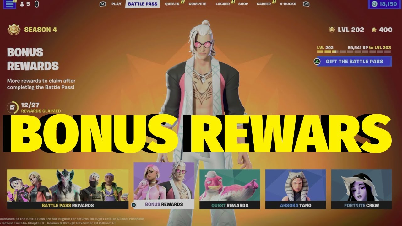 How to get All Bonus Rewards Chapter 4 Season 4 Battle Pass - Fortnite ...