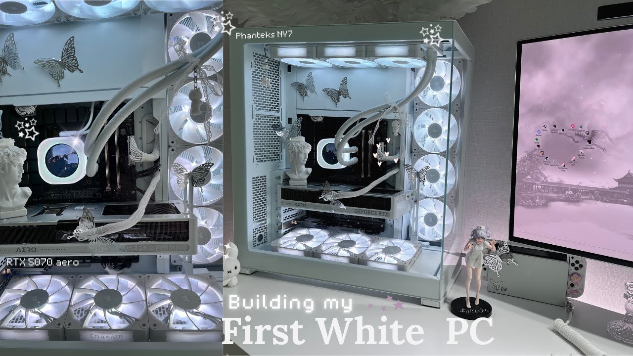 Building my First White PC 🤍| Dream Setup: Phantek NV7, Corsair ICU ...