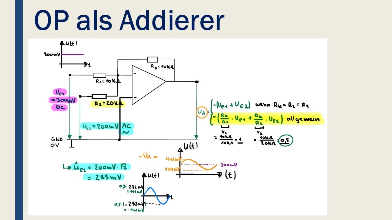 Operationsverstärker Teil 6: OP als Summierer bzw. Addierer - YouTube