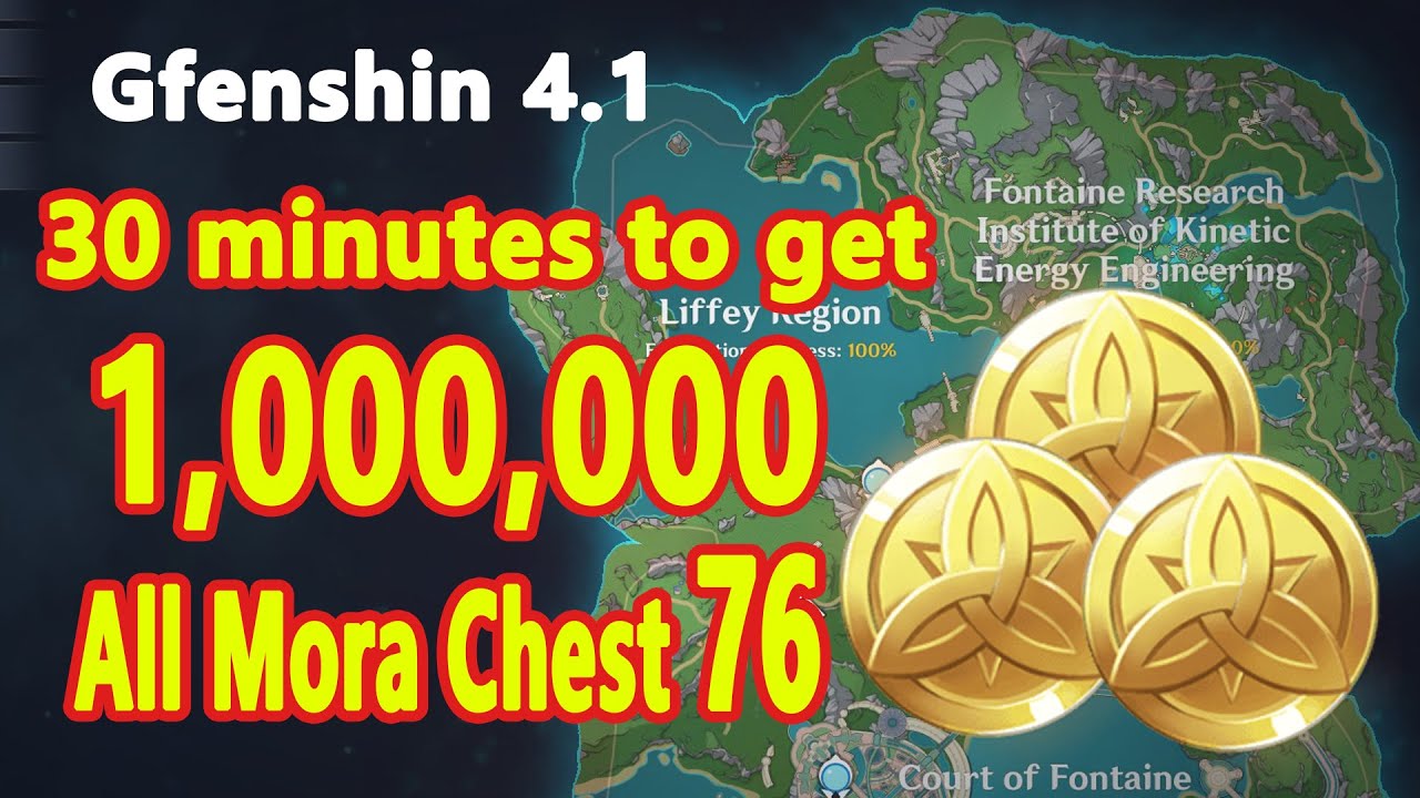 Genshin 4.1 | Fontaine 100% | All Mora Chest 76（1-38）| Get 1,000,000 ...