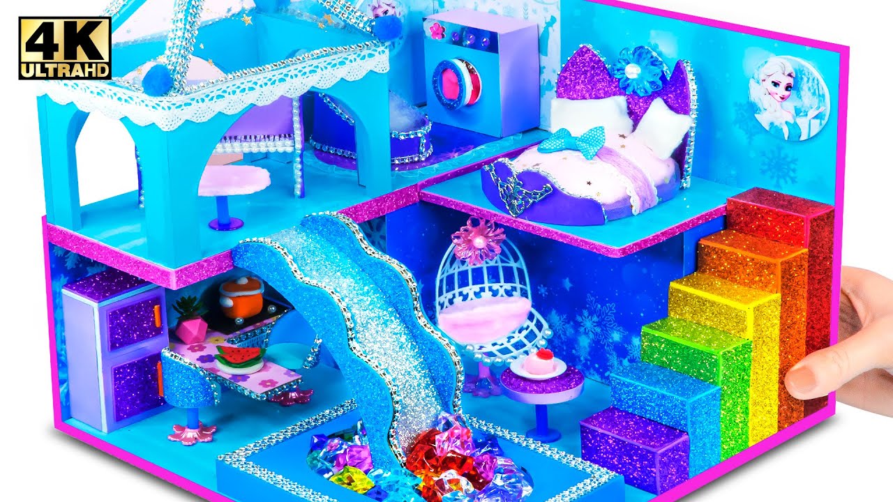 How To Make Blue Frozen Mansion From Cardboard with Color Ice Pool ️ ...