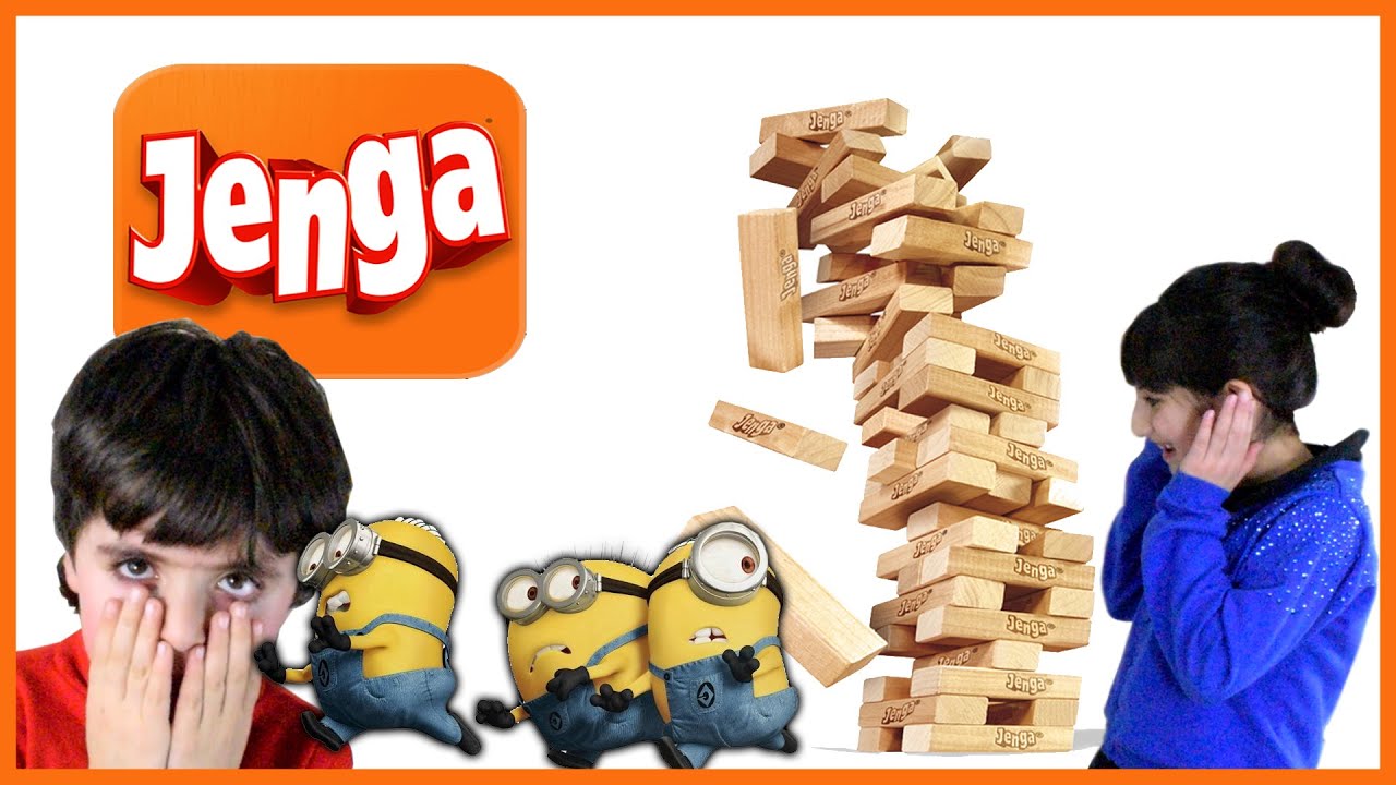 GIANT JENGA Tower Family FUN Game for Kids Minion Full Movie Disney ...