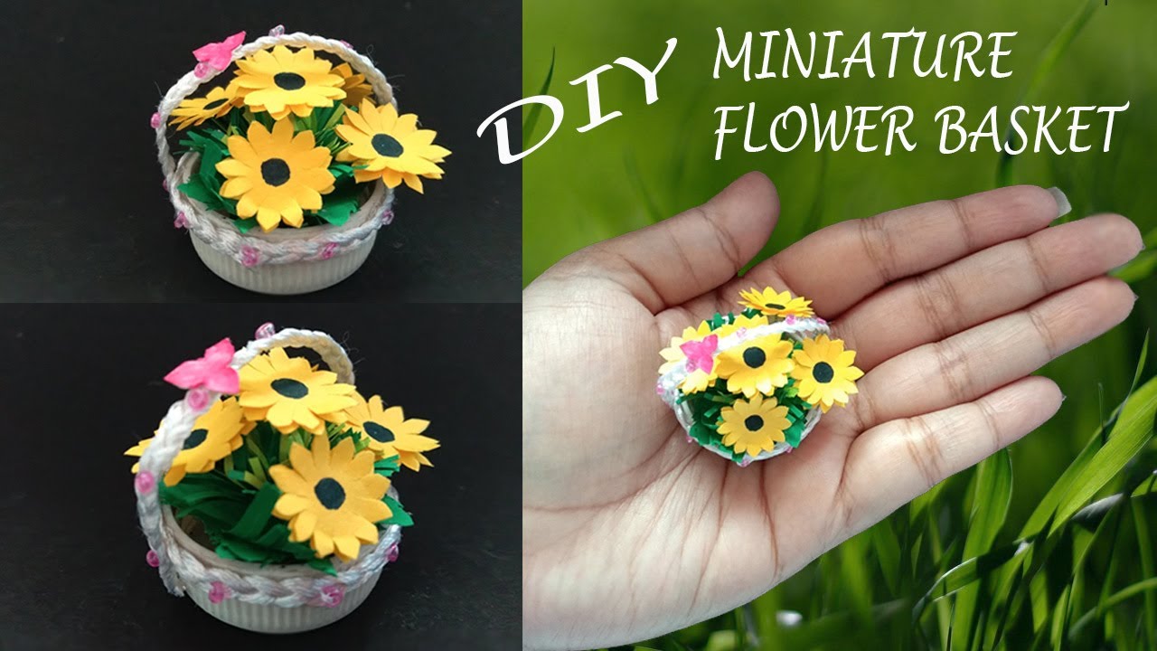 Miniature Flower Basket|How to make tiny flower bouquet|Mini Sunflower ...