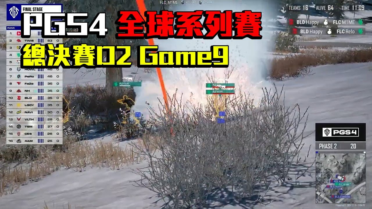 【PGS4總決賽G9】雪圖各隊投擲物一波接一波 決勝圈4v4v4 三隊滿編FaZe力扛團隊拿下16殺吃雞！ - Game9 - YouTube