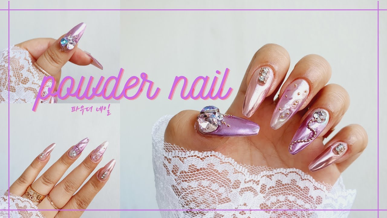 Sub 반짝반짝 미러파우더네일💅 네일아트 셀프네일 말캉팁연장 스톤네일 여름네일 가을네일 네일브이로그