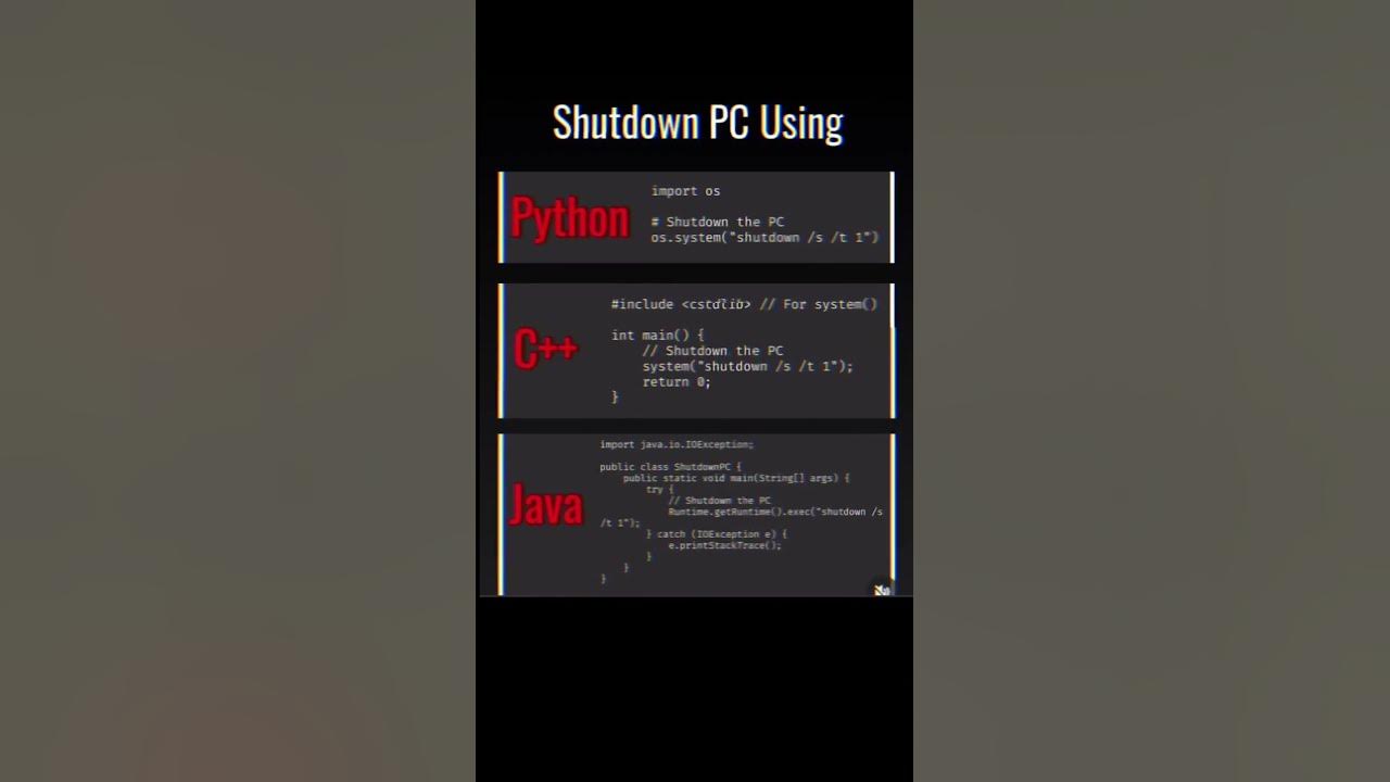 Shutdown Pc Using Python C Java Youtube