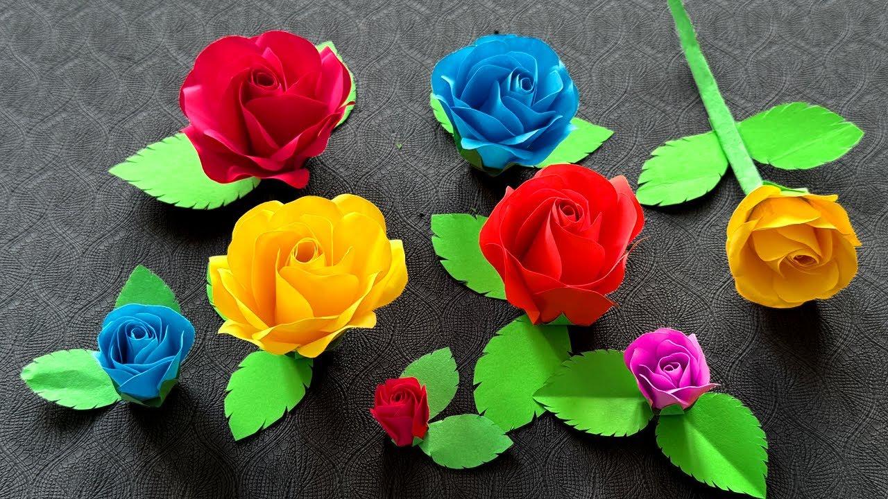 How To Make Rose Flower With Colour Paper | Diy Flower Rose Craft - YouTube