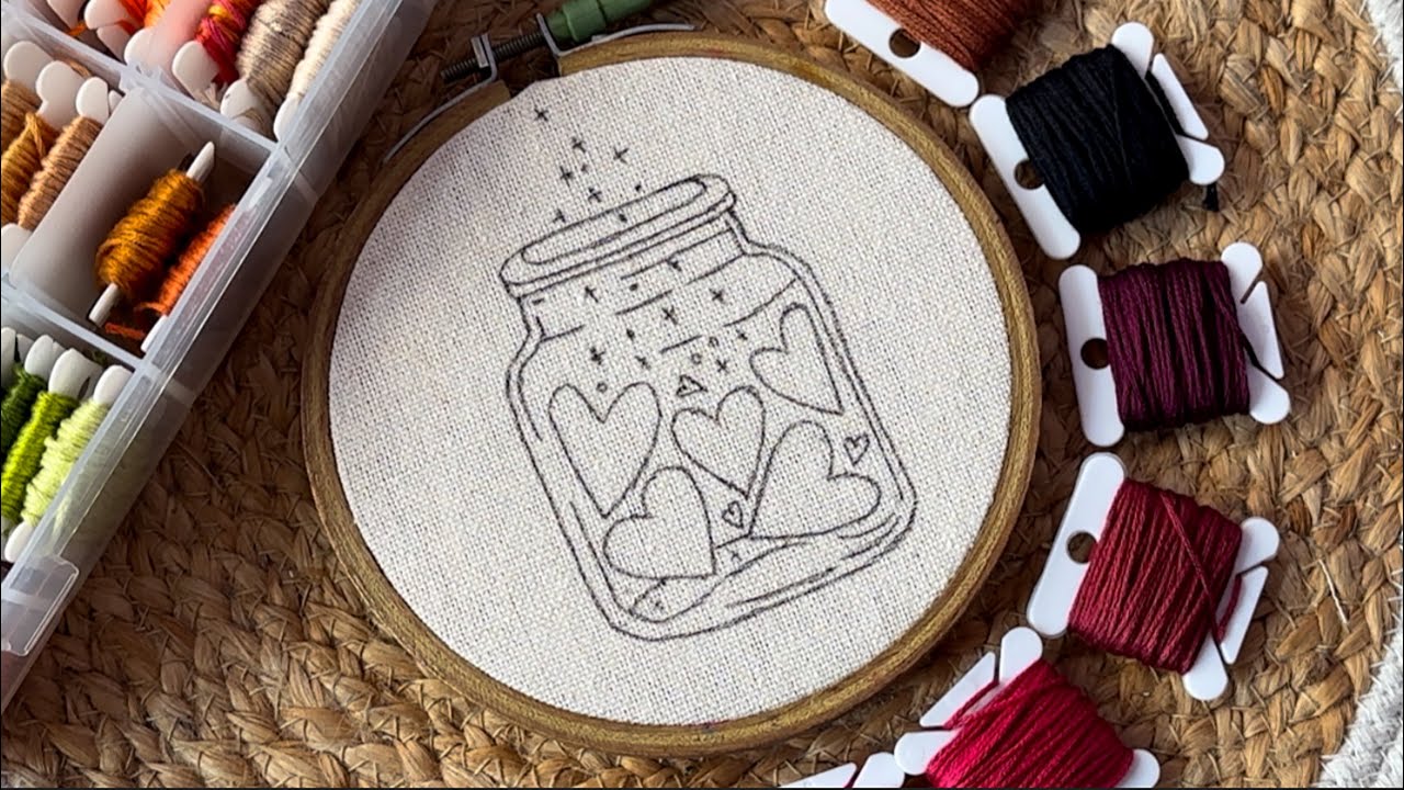 Beautiful jar with hearts embroidery pattern || Embroidery for ...
