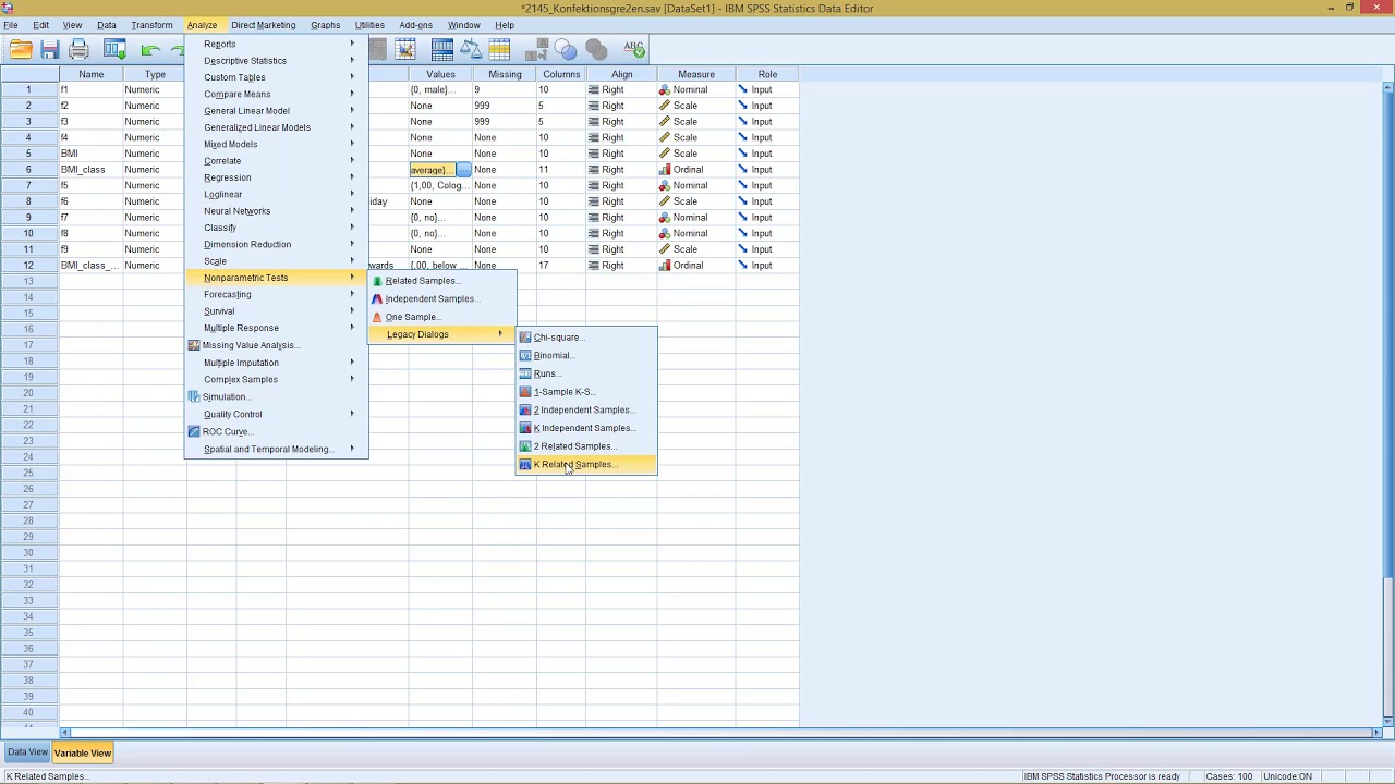 SPSS - Kendall-W-Test (k dependent samples, ordinal) - YouTube