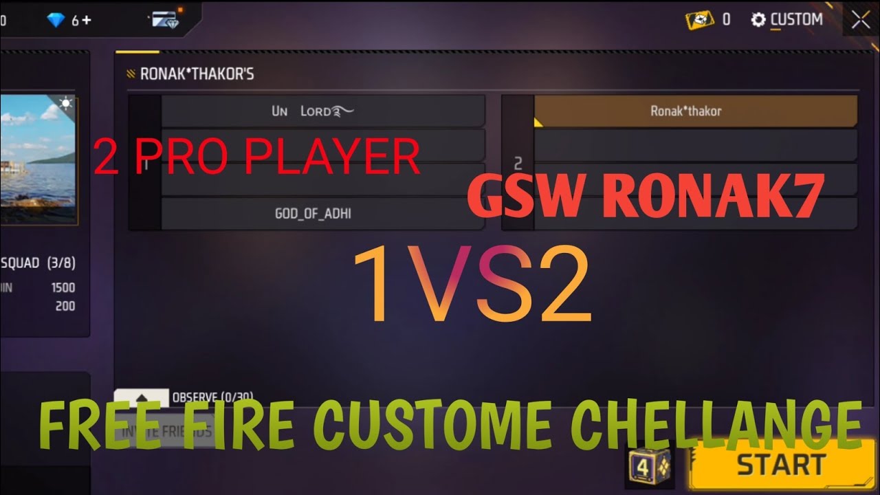 2 PRO PLAYER VS GSW RONAK7 || FREE FIRE CUSTOM CHALLENGE || FREE FIRE ...