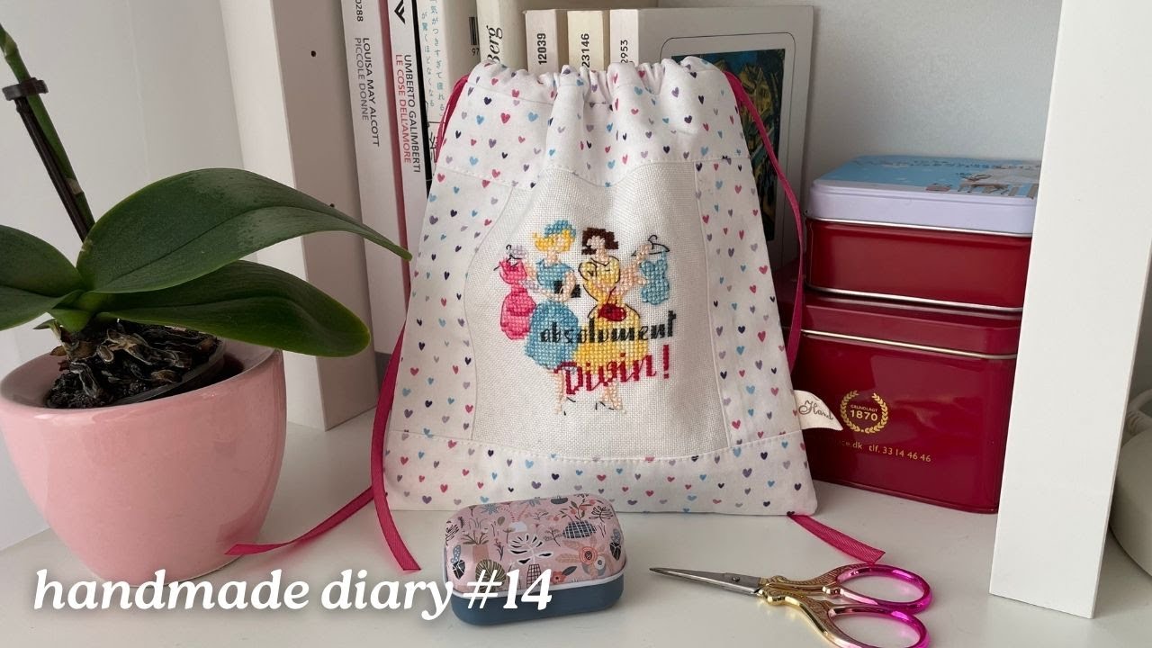 My handmade diary #14. How to sew a drawstring bag with a cross stitched insert. - YouTube