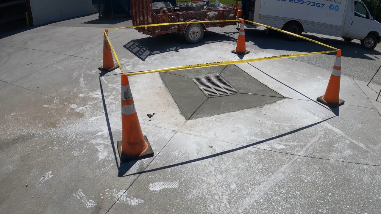 Drainage Basin Repair - replace concrete in parking lot - YouTube