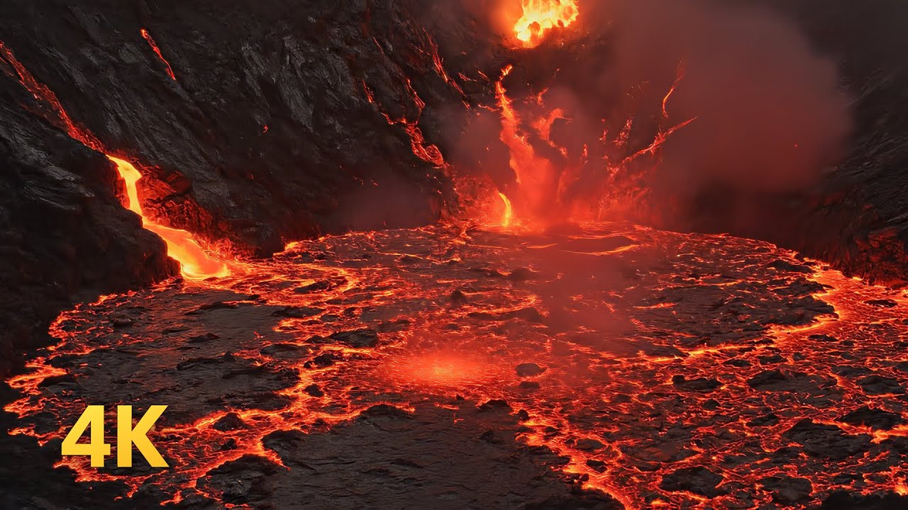 1 Hour | 4K Lava Bubbling Inside Volcano | Relaxing Sounds for Sleep ...