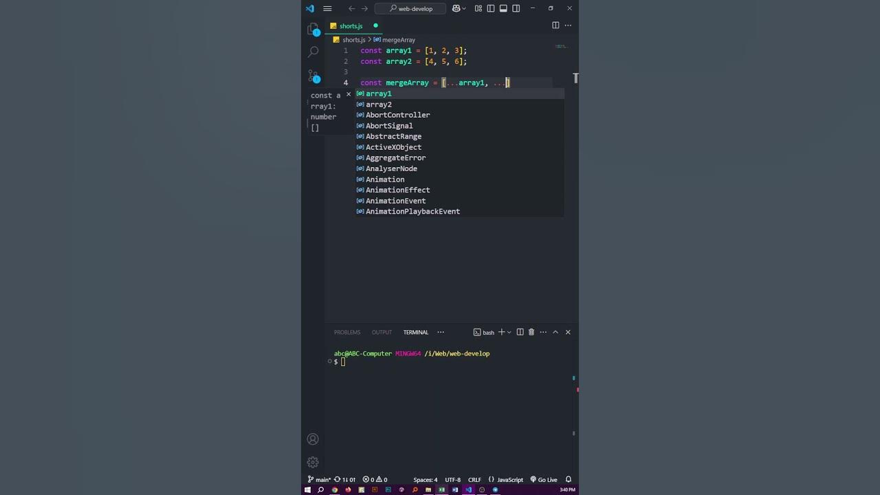 Merging Arrays with Spread #abc_computer #programming #javascript #codingshorts #coding #merging ...