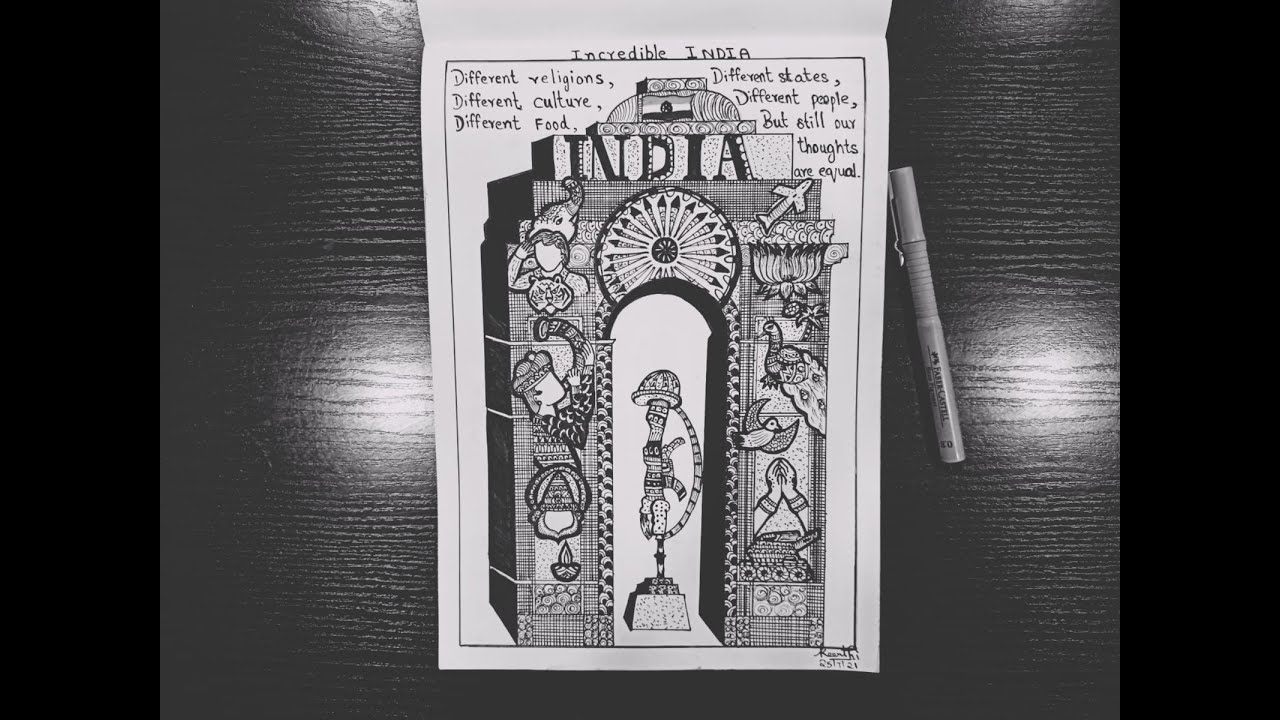 Independence day doodle art | India gate doodle art | Incredible India ...