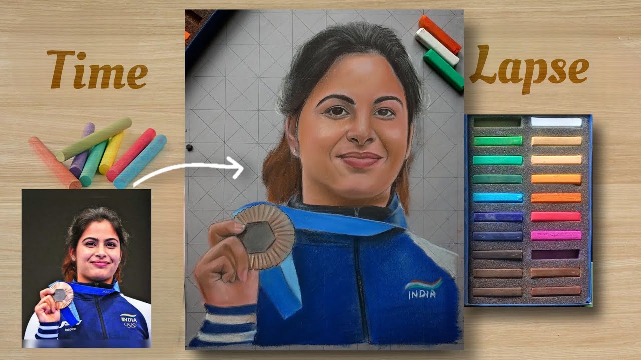 Drawing Olympic Medalist Manu Bhaker with Soft Pastels | Process Video ...