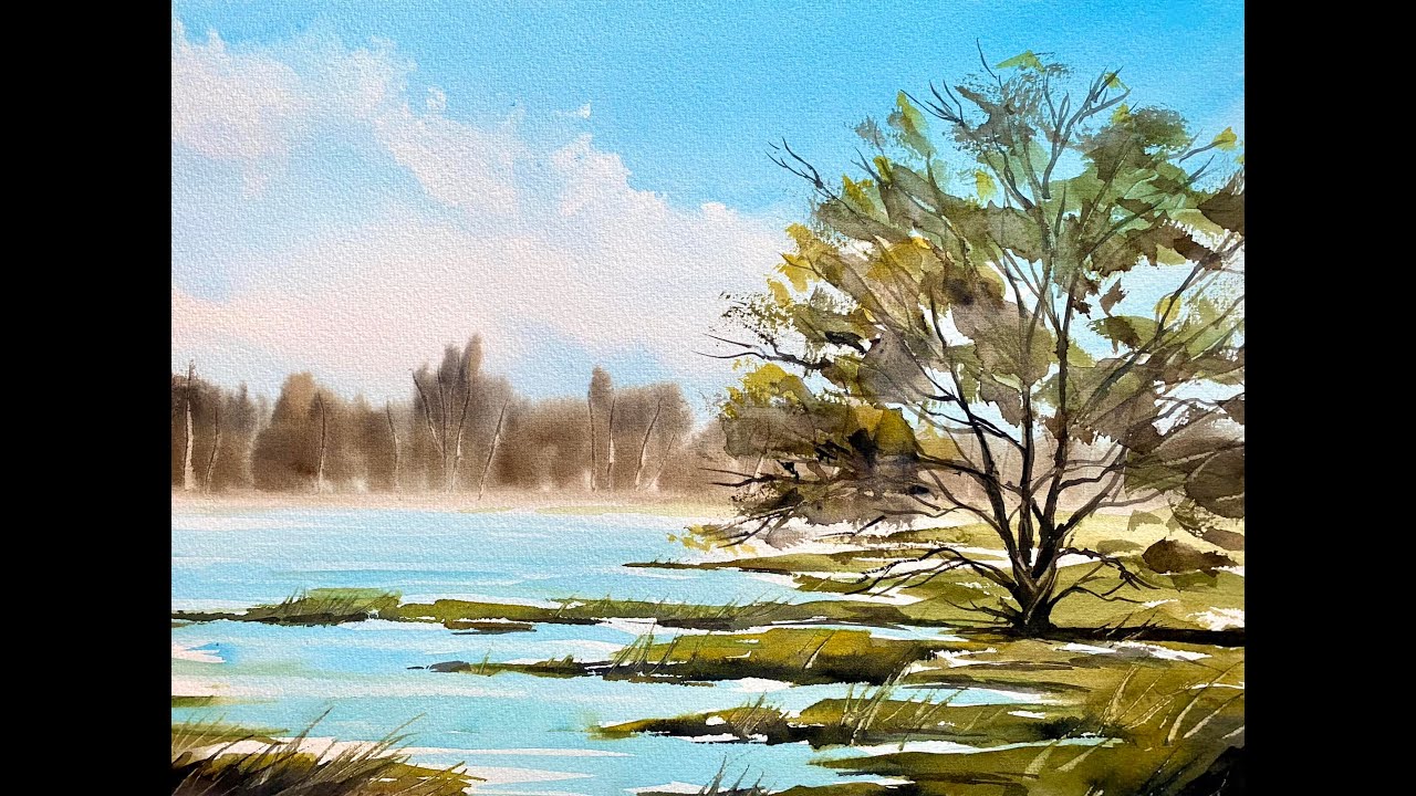 Lois' Simple BEGINNERS EASY CLOUDS & Lake Watercolour Landscape ...