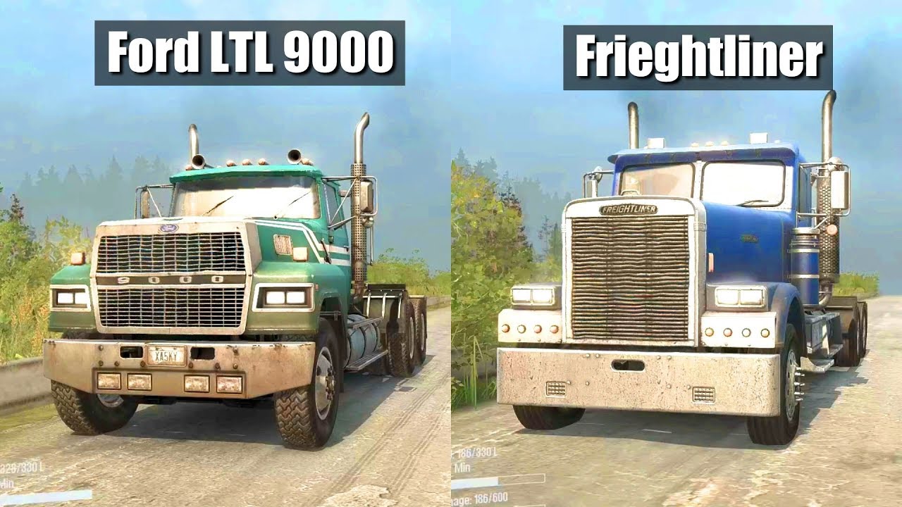 Spintires Mudrunner Frieghtliner FLD-120 vs Ford LTL-9000 Semi-Truck ...