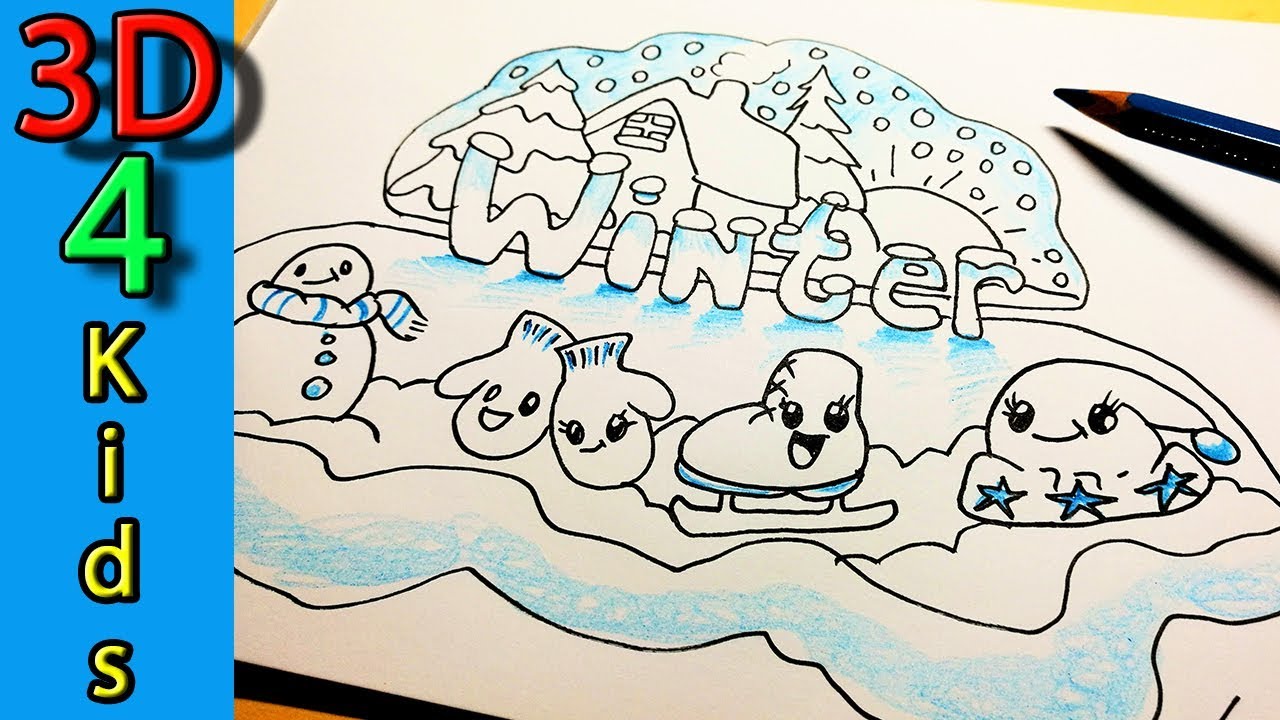 Doodle Art !! Colorplate doodling for kids draw Winter Kawaii - YouTube